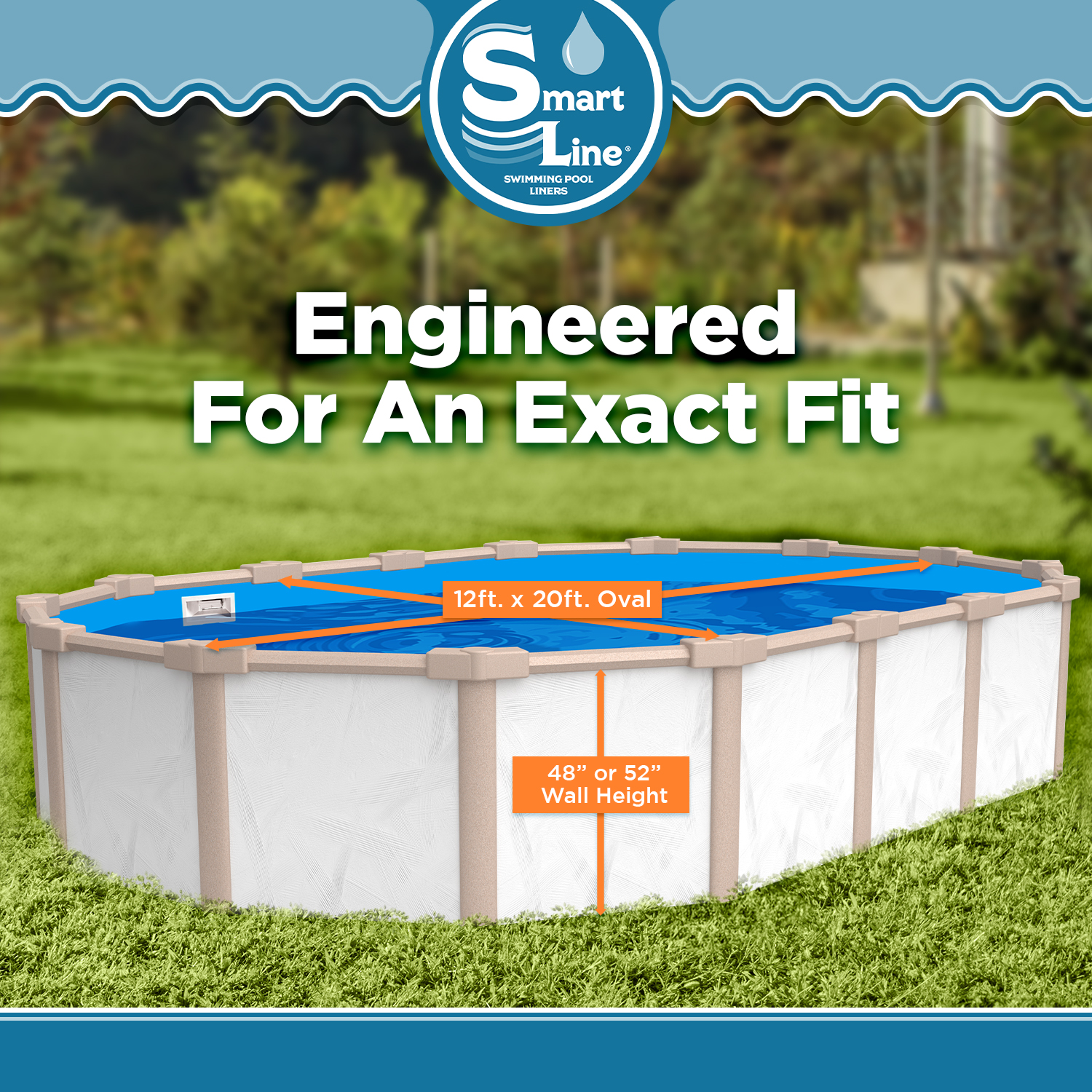 SmartLine® 12' x 20' Oval Solid Blue Overlap Liner - 48" / 52" H, 25 ...